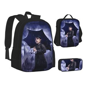 Wednesday Addams Dance Backpacks Set for Boys Girls Backpack with Lunch Box Lunch Bag Pencil Case Pencil Bag