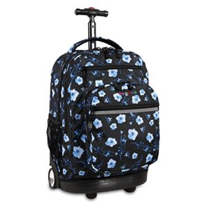 j world new york sundance rolling backpack girl boy roller bookbag, night bloom, 20 x 13 x 9 (h x w x d)