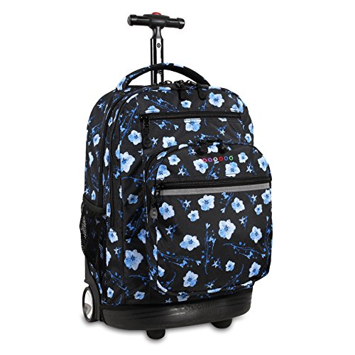 J World New York Sundance Rolling Backpack Girl Boy Roller Bookbag, Night Bloom, 20 X 13 X 9 (H X W X D)