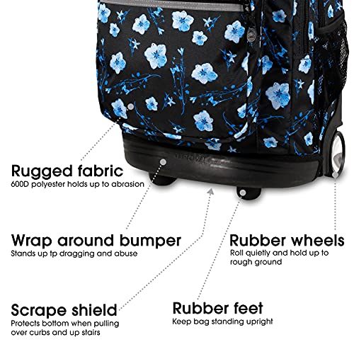 J World New York Sundance Rolling Backpack Girl Boy Roller Bookbag, Night Bloom, 20 X 13 X 9 (H X W X D)