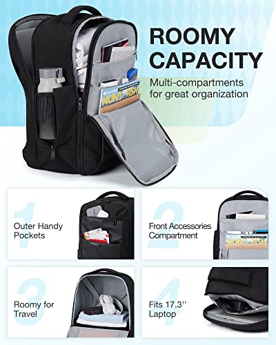 Travel Backpack for Men, BAGSMART 35L Carry On Backpack Flight Approved for Weekend Trip, Women/Mens Laptop Backpack for Work Commuter School with 17.3 inch Laptop Compartment & Water-resistant, Black