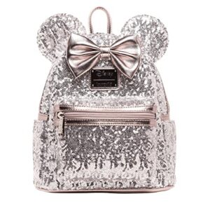 loungefly disney minnie mouse silver and pink sequin mini backpack wdbk0645