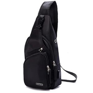 men sling backpack nylon water resistant shoulder chest crossbody sling bag with usb charging port black