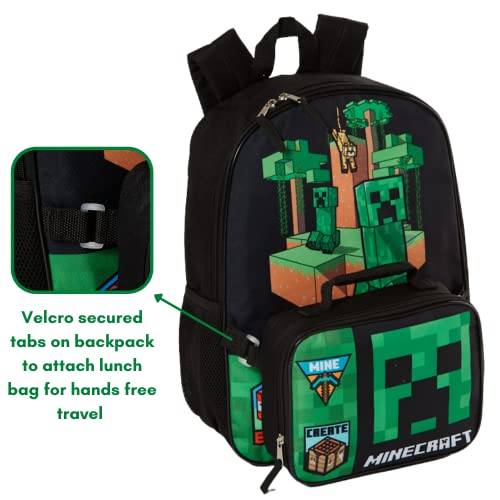 RALME Minecraft Backpack with Lunch Box Set for Boys & Girls, 16 inch, Value Bundle