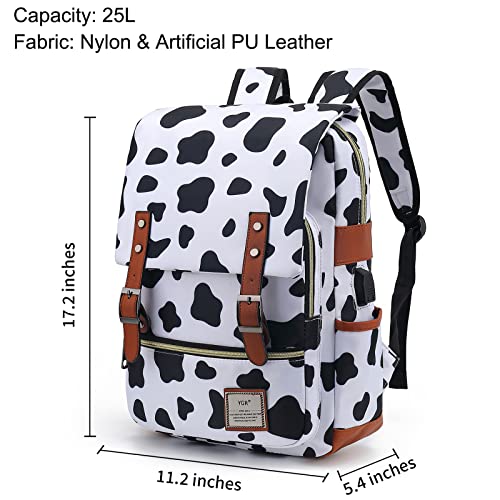 YGR Vintage Laptop Backpack, Slim College School Laptop Backpacks with USB Charging Port, Water Resistant Book Bag Gifts for Women/Girls/Travel/Office, Fits 15.6 Inch Notebook, Cow Pattern