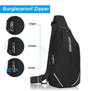 WATERFLY Small Crossbody Sling Backpack Anti Theft Backpack for Traveling Chest Bags for Men&Women Multipurpose Casual Daypack Hiking Shoulder Bag (Black)