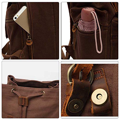 AUGUR High Capacity Canvas Vintage Backpack - for School Hiking Travel 12-17" Laptop