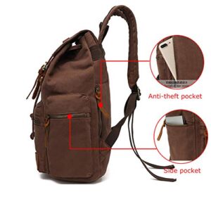 AUGUR High Capacity Canvas Vintage Backpack - for School Hiking Travel 12-17" Laptop