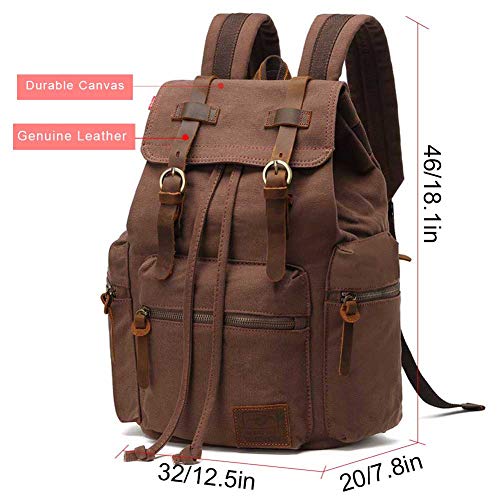 AUGUR High Capacity Canvas Vintage Backpack - for School Hiking Travel 12-17" Laptop