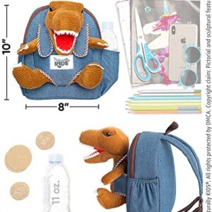 Naturally KIDS Small Dinosaur Backpack - Dinosaur Toys for Kids 3-5 - Toddler Backpack for Boy Girl w Stuffed Animal - Gifts for 3 Year Old Boy - w Pockets & Reflective Logo - Backpack w Brown T Rex