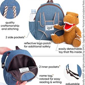 Naturally KIDS Small Dinosaur Backpack - Dinosaur Toys for Kids 3-5 - Toddler Backpack for Boy Girl w Stuffed Animal - Gifts for 3 Year Old Boy - w Pockets & Reflective Logo - Backpack w Brown T Rex