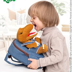 Naturally KIDS Small Dinosaur Backpack - Dinosaur Toys for Kids 3-5 - Toddler Backpack for Boy Girl w Stuffed Animal - Gifts for 3 Year Old Boy - w Pockets & Reflective Logo - Backpack w Brown T Rex