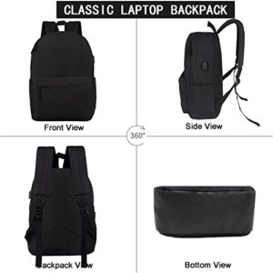 SUPACOOL Lightweight Casual Laptop Backpack & Pencil Pouch, Backpack with USB Charging Port for Men and Women School Bookbag for College Work backpack (Black backpack set)