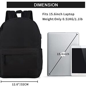 SUPACOOL Lightweight Casual Laptop Backpack & Pencil Pouch, Backpack with USB Charging Port for Men and Women School Bookbag for College Work backpack (Black backpack set)