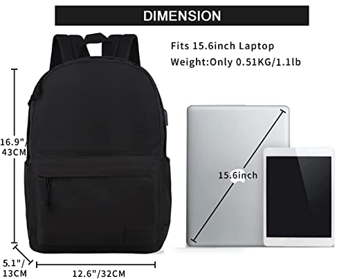 SUPACOOL Lightweight Casual Laptop Backpack & Pencil Pouch, Backpack with USB Charging Port for Men and Women School Bookbag for College Work backpack (Black backpack set)