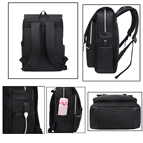 Ronyes Unisex College Bag Fits up to 15.6’’ Laptop Casual Rucksack Waterproof School Backpack Daypacks (AllBlackWithUSB)