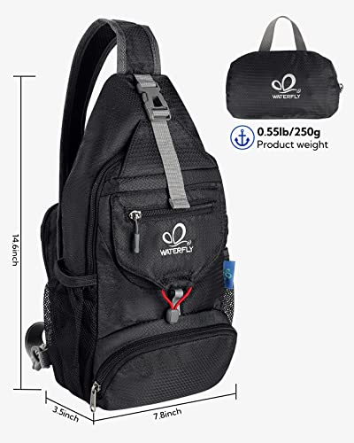 WATERFLY Packable Small Crossbody Sling Backpack Shoulder Chest Bag Daypack for Hiking Traveling