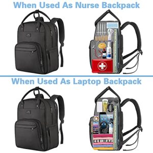 Nurse Backpack for Women, Water Resistant School Laptop Bookbag with Removable Organizer Nurse Student Gifts, Durable Medical Clinical College Computer Bag for Travel, Work, Home Visits, Black