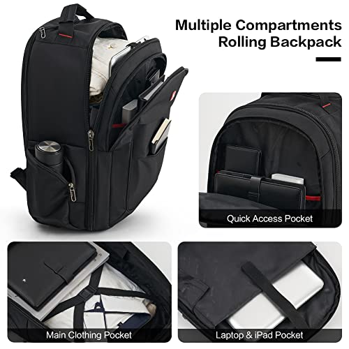 OIWAS Rolling Backpack for Laptop Large Wheeled School Bookbag Roller Daypack Travel Business Bags Suitcase Men Women