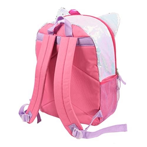 Hello Kitty Girls & Toddler 4 Piece Backpack Set, Iridescent Flip Sequin School Bag with 3D Features, Front Zip & Side Mesh Side Pockets, Insulated Lunch Bag, Water Bottle, and Squish Ball Dangle