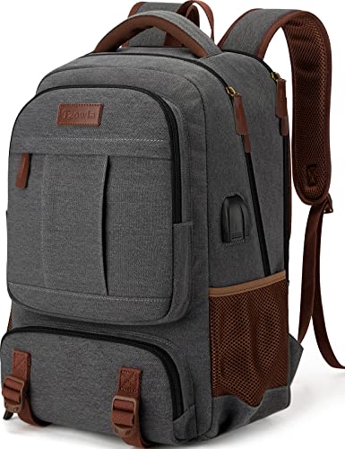 Tzowla Canvas Laptop Backpack, Bag for Men Women,School Travel College Work Rucksack Fits 15.6 Inch Laptop, Bookbag with USB Charging Port