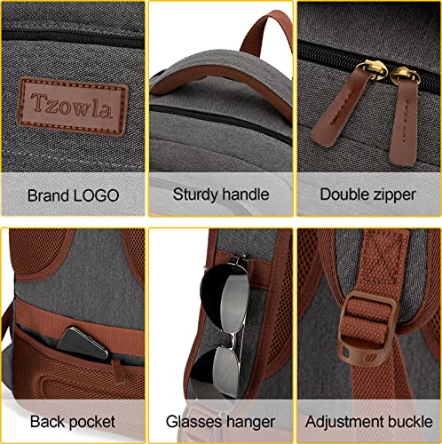 Tzowla Canvas Laptop Backpack, Bag for Men Women,School Travel College Work Rucksack Fits 15.6 Inch Laptop, Bookbag with USB Charging Port