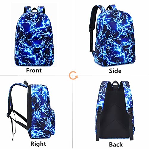 mezhsa Boy School Backpack Elementary Middle Lightning Bookbag Laptop Teenager Waterproof Lightweight 17 Inches (Blue)