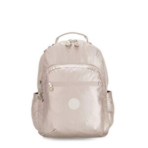 kipling women’s seoul 15” laptop backpack, durable, roomy with padded shoulder straps, nylon school bag, metallic glow, large