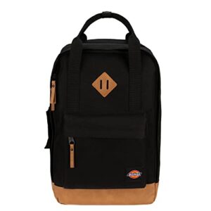 dickies brooklyn backpack for school classic logo water resistant casual everyday bookbag with carry handles for travel, fits 15 inch notebook (black)