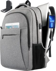 laptop backpack, laptop backpack 15.6 inch, tsa durable business travel laptops backpack with usb charging port, water resistant college school computer bag gifts for men & women fits notebook, grey