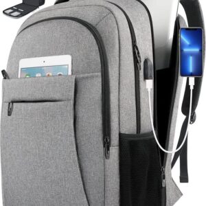 Laptop Backpack, Laptop Backpack 15.6 inch, TSA Durable Business Travel Laptops Backpack with USB Charging Port, Water Resistant College School Computer Bag Gifts for Men & Women Fits Notebook, Grey