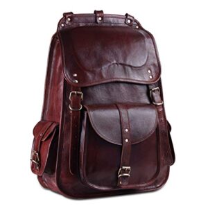 handmade world vintage full grain 21 inch leather laptop large backpack casual bookbag daypack camping travel rucksack knapsack