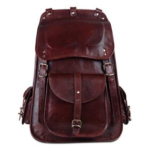 Handmade World Vintage Full Grain 21 Inch Leather Laptop LARGE Backpack Casual Bookbag Daypack Camping Travel Rucksack Knapsack