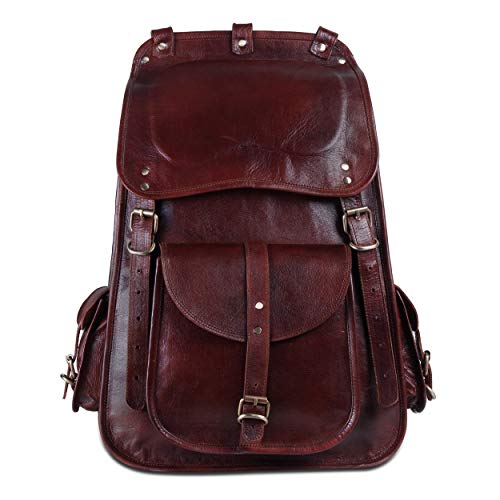 Handmade World Vintage Full Grain 21 Inch Leather Laptop LARGE Backpack Casual Bookbag Daypack Camping Travel Rucksack Knapsack