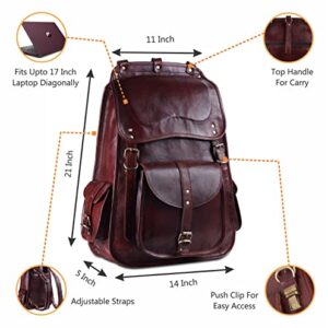 Handmade World Vintage Full Grain 21 Inch Leather Laptop LARGE Backpack Casual Bookbag Daypack Camping Travel Rucksack Knapsack