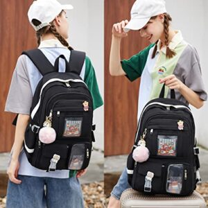 Laptop Backpacks 16 Inch School Bag College Backpack Large Travel Daypack Kawaii Bookbags for Teens Girls Women Students (Black)