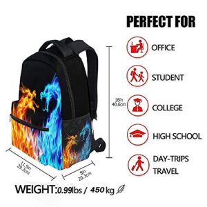 Kcldeci Red Blue Fire Dragon School Laptop Backpack Galaxy Teens Girls Boys Kids School Bags Bookbag, Monster Animal Water Resistant College Travel Computer Notebooks Daypack for Men Women