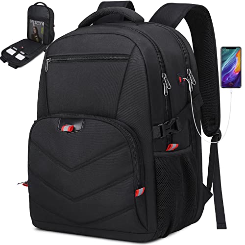 Laptop Backpack 17 Inch TSA Friendly Travel Carry On Backpack for Men Women Waterproof Work College Business School Bookbag 17.3 Inch Computer Bag with USB Charging Hole, Black