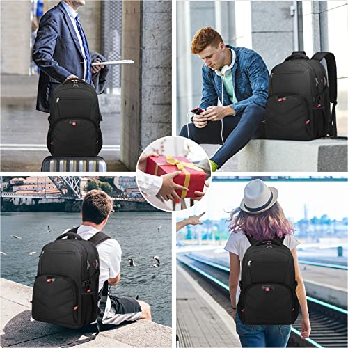 Laptop Backpack 17 Inch TSA Friendly Travel Carry On Backpack for Men Women Waterproof Work College Business School Bookbag 17.3 Inch Computer Bag with USB Charging Hole, Black