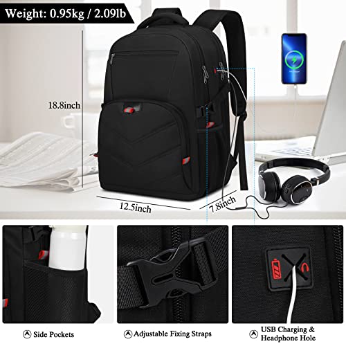 Laptop Backpack 17 Inch TSA Friendly Travel Carry On Backpack for Men Women Waterproof Work College Business School Bookbag 17.3 Inch Computer Bag with USB Charging Hole, Black