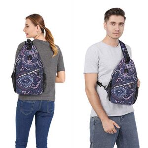 MOSISO Sling Backpack,Travel Hiking Daypack Pattern Rope Crossbody Shoulder Bag, Navy Blue Base Totem Texture