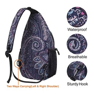 MOSISO Sling Backpack,Travel Hiking Daypack Pattern Rope Crossbody Shoulder Bag, Navy Blue Base Totem Texture