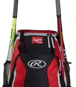 Rawlings R500 Series Baseball/Softball Backpack, Scarlet, 17.5˝ H x 15.5˝ W x 8.5˝ D