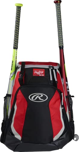 Rawlings R500 Series Baseball/Softball Backpack, Scarlet, 17.5˝ H x 15.5˝ W x 8.5˝ D