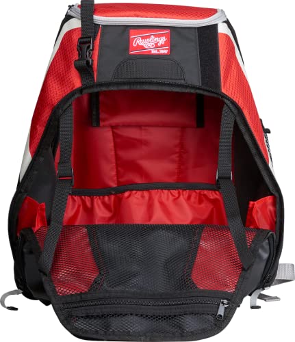 Rawlings R500 Series Baseball/Softball Backpack, Scarlet, 17.5˝ H x 15.5˝ W x 8.5˝ D