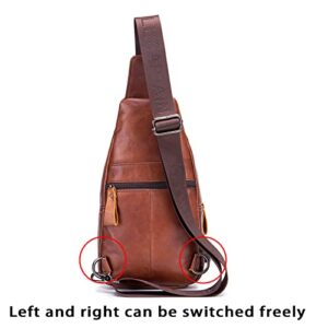 LUKZIJAES Genuine Leather Sling Bag for Men Crossbody Shoulder Chest Pack Hiking Casual Daypack Outdoor Travel Backpack (#1-Brown)