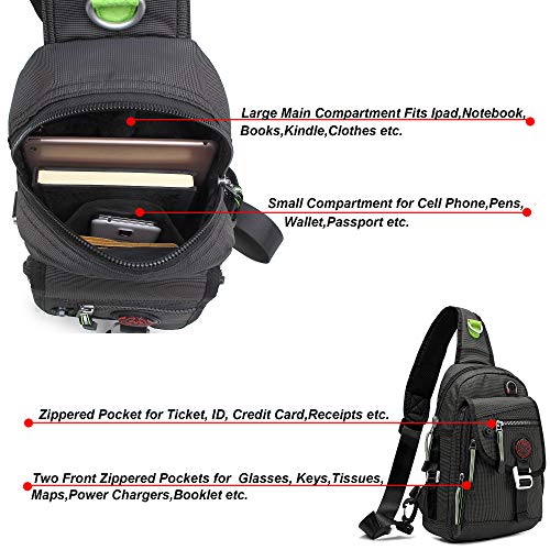 Nicgid Sling Bag Backpack Crossbody Bags for Ipad Tablet Outdoor Hiking(Black)