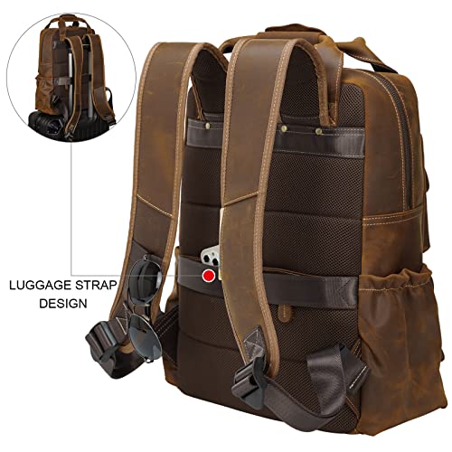 TIDING Men's Leather 17 Inch Laptop Backpack Large Capacity Business Travel Office Daypacks Brown