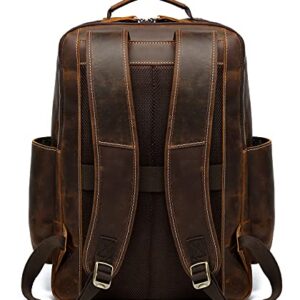 LANNSYNE Men's Vintage Full Grain Leather Backpack for 16" Laptop Travel Hiking Camping Rucksack