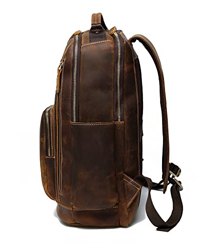 LANNSYNE Men's Vintage Full Grain Leather Backpack for 16" Laptop Travel Hiking Camping Rucksack